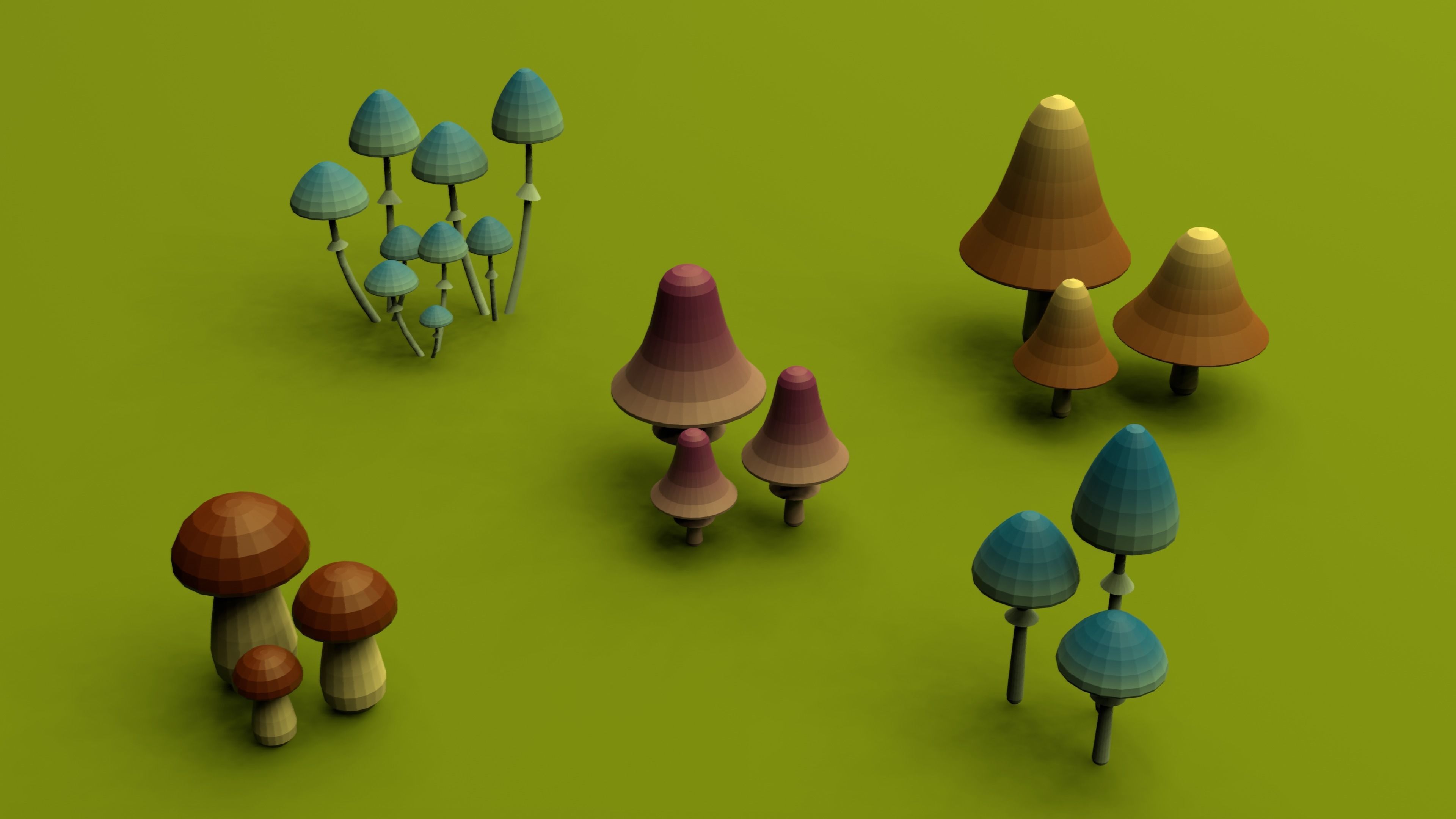 3D model Set of stylized low-poly mushrooms VR / AR / low-poly | CGTrader