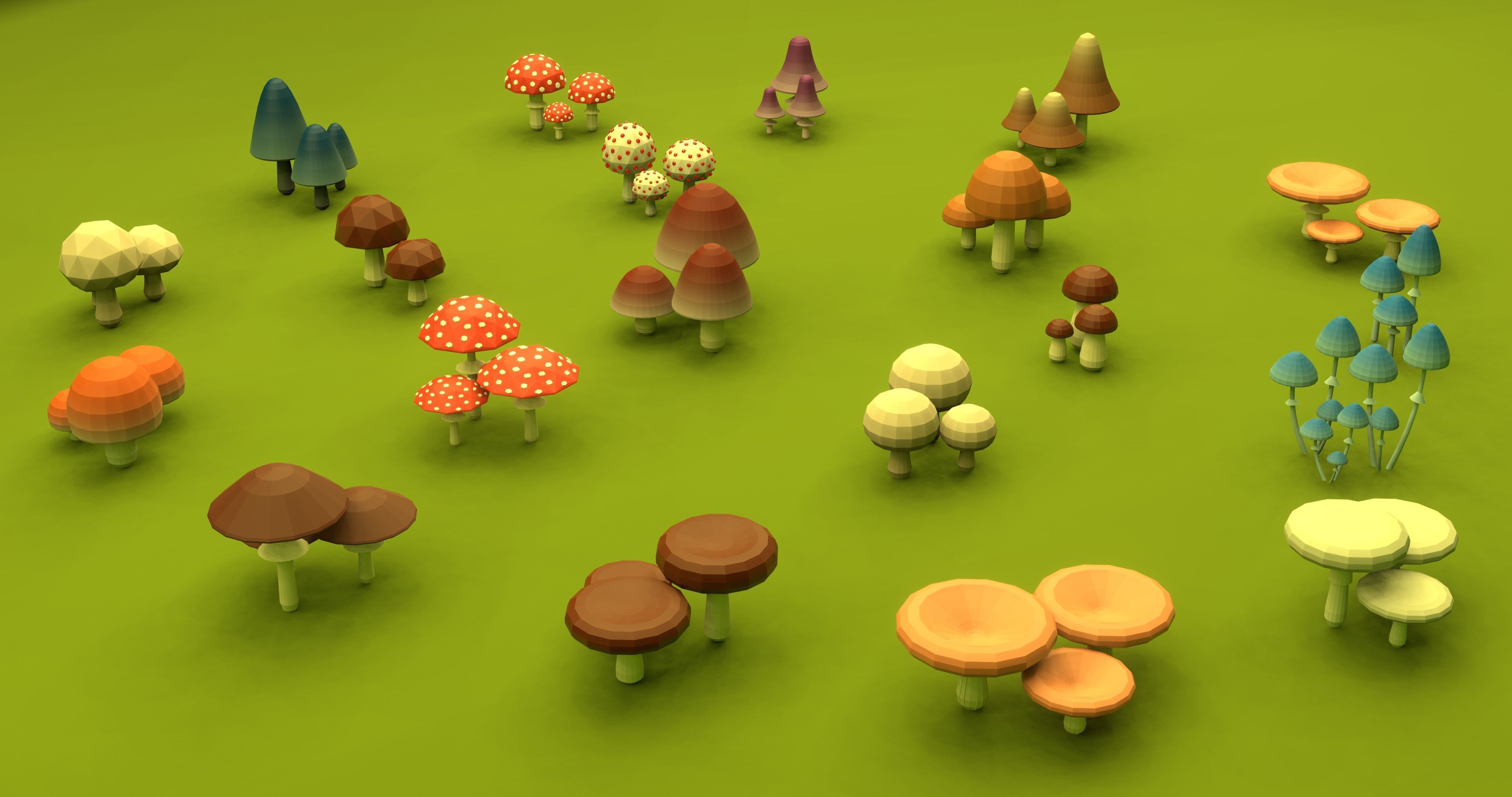 3D model Set of stylized low-poly mushrooms VR / AR / low-poly | CGTrader