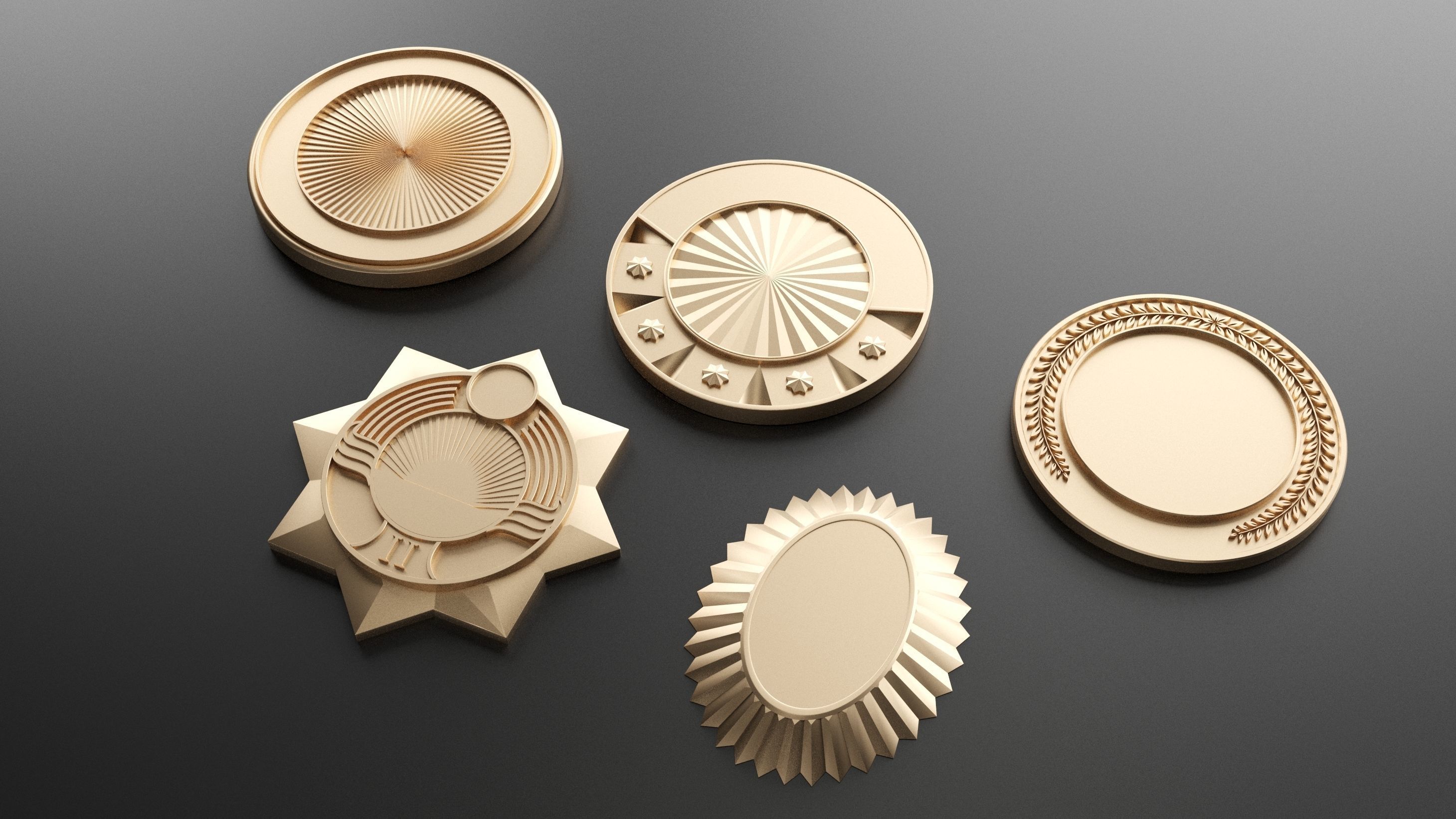 Medals set of gold 3D model | CGTrader