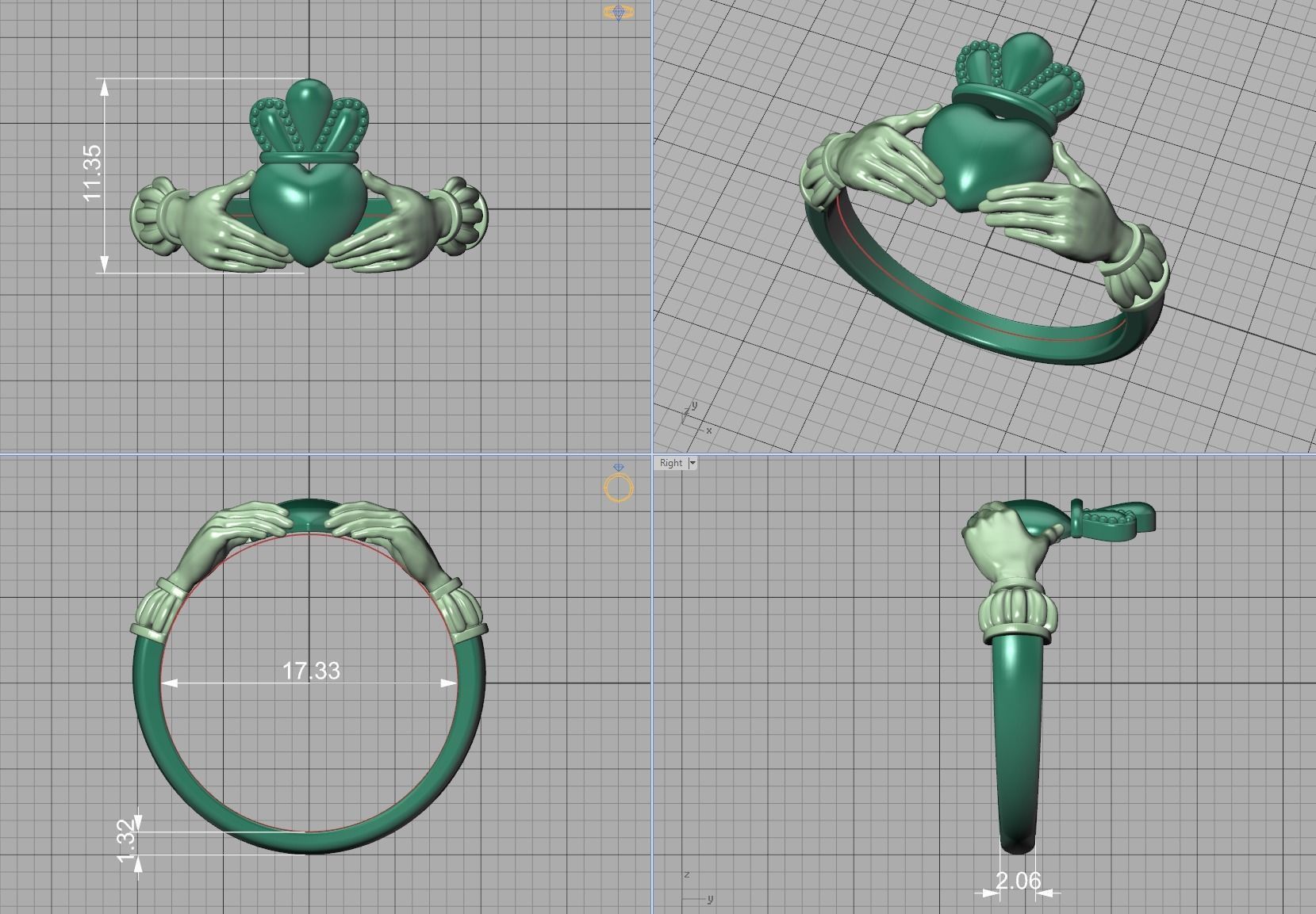 Claddagh Ring TwoTone 7US Friendship Ring 3D model 3D printable | CGTrader