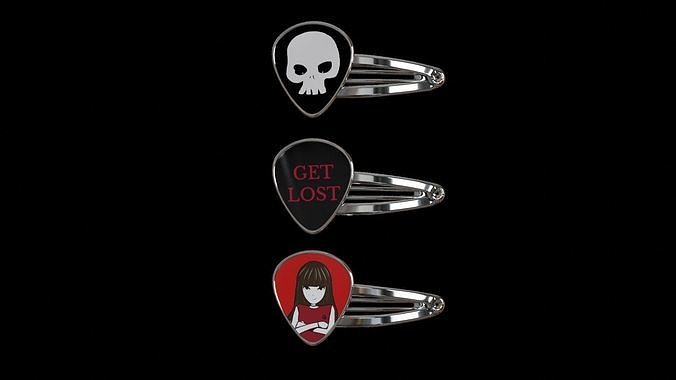 Hair snap clips red color girl 3 style v1 3D model | CGTrader