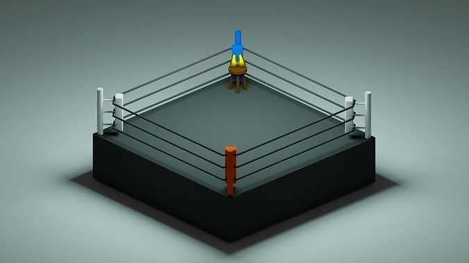 3D model Lowpoly boxing ring with corner chair and gloves VR / AR / low ...