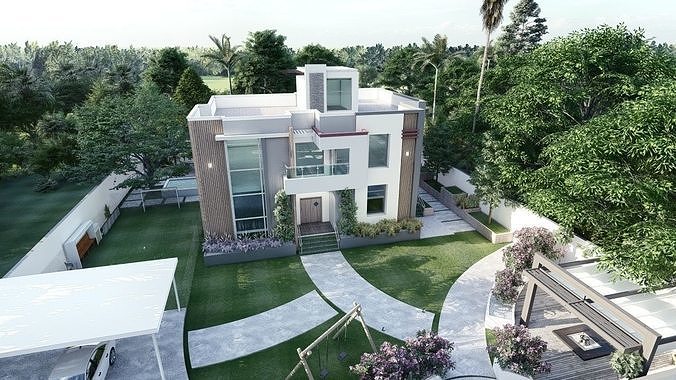 3D model Blender Eevee Modern Mansion Low-poly 3D model VR / AR / low ...