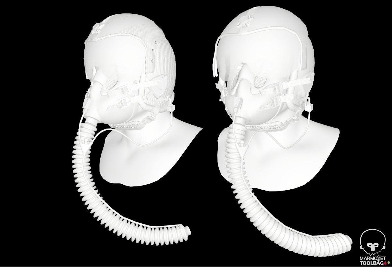 3D model Fighter pilot helmet HGU-33 with MBU-12 oxygen mask VR / AR ...