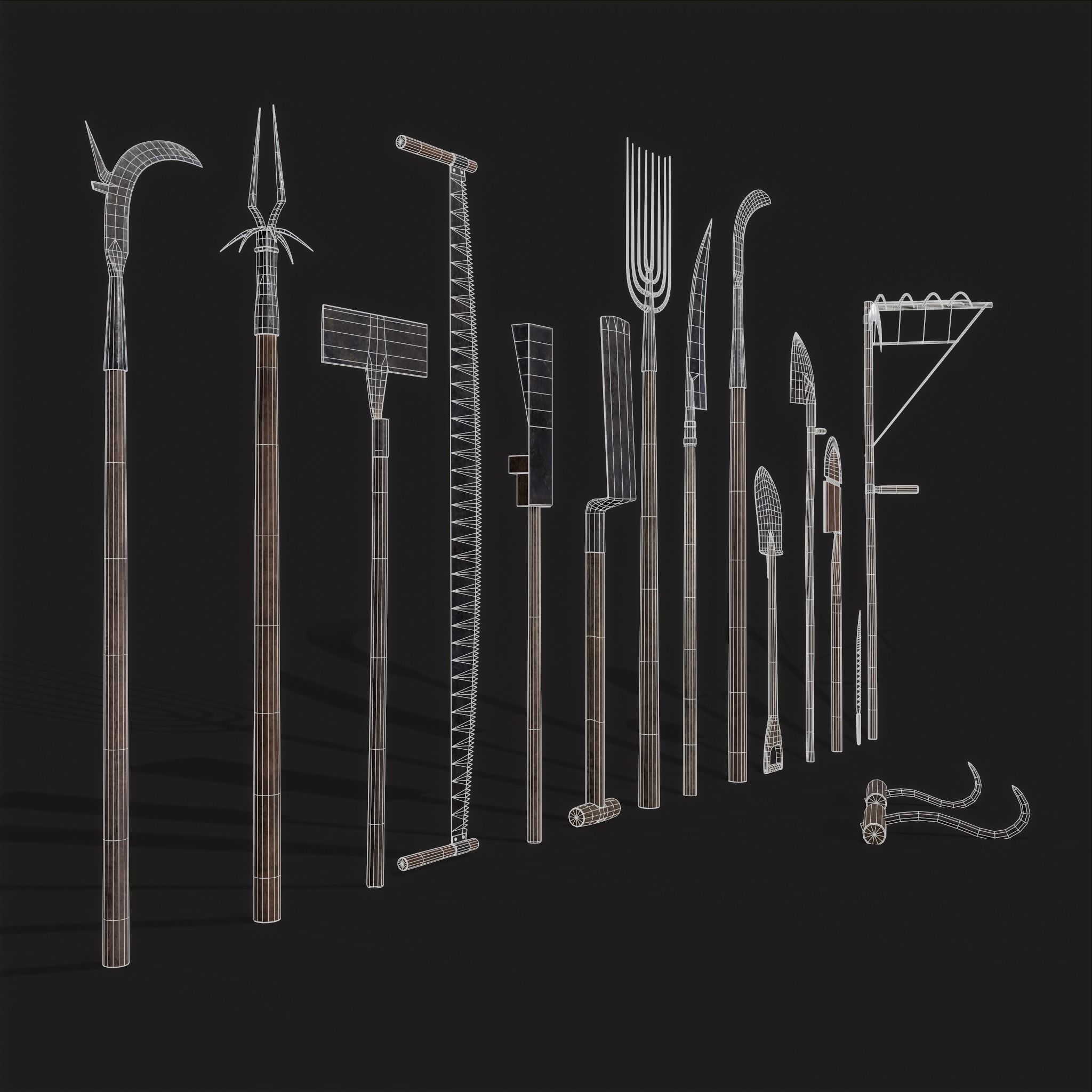 3D Model Collection 15 Medieval Farmers Tools Pack VR / AR / low-poly ...