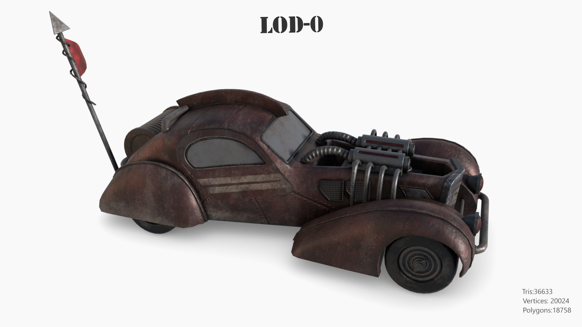 3D model Post Apocalyptic Bugatti Low-poly War Car Game Asset VR / AR ...
