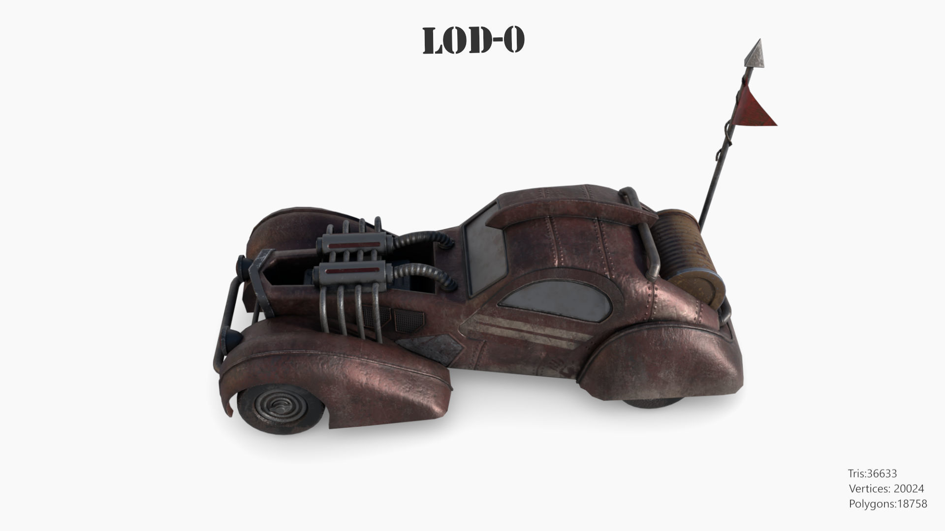 3D model Post Apocalyptic Bugatti Low-poly War Car Game Asset VR / AR ...