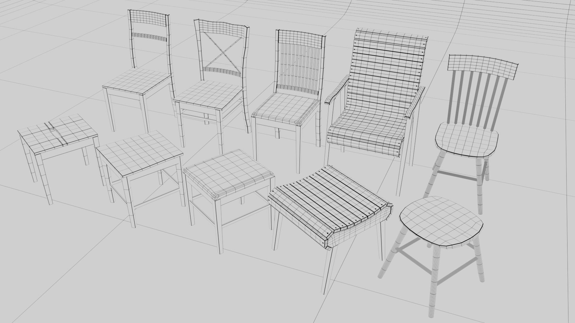 3D classic wooden chairs and stools free 3D model | CGTrader