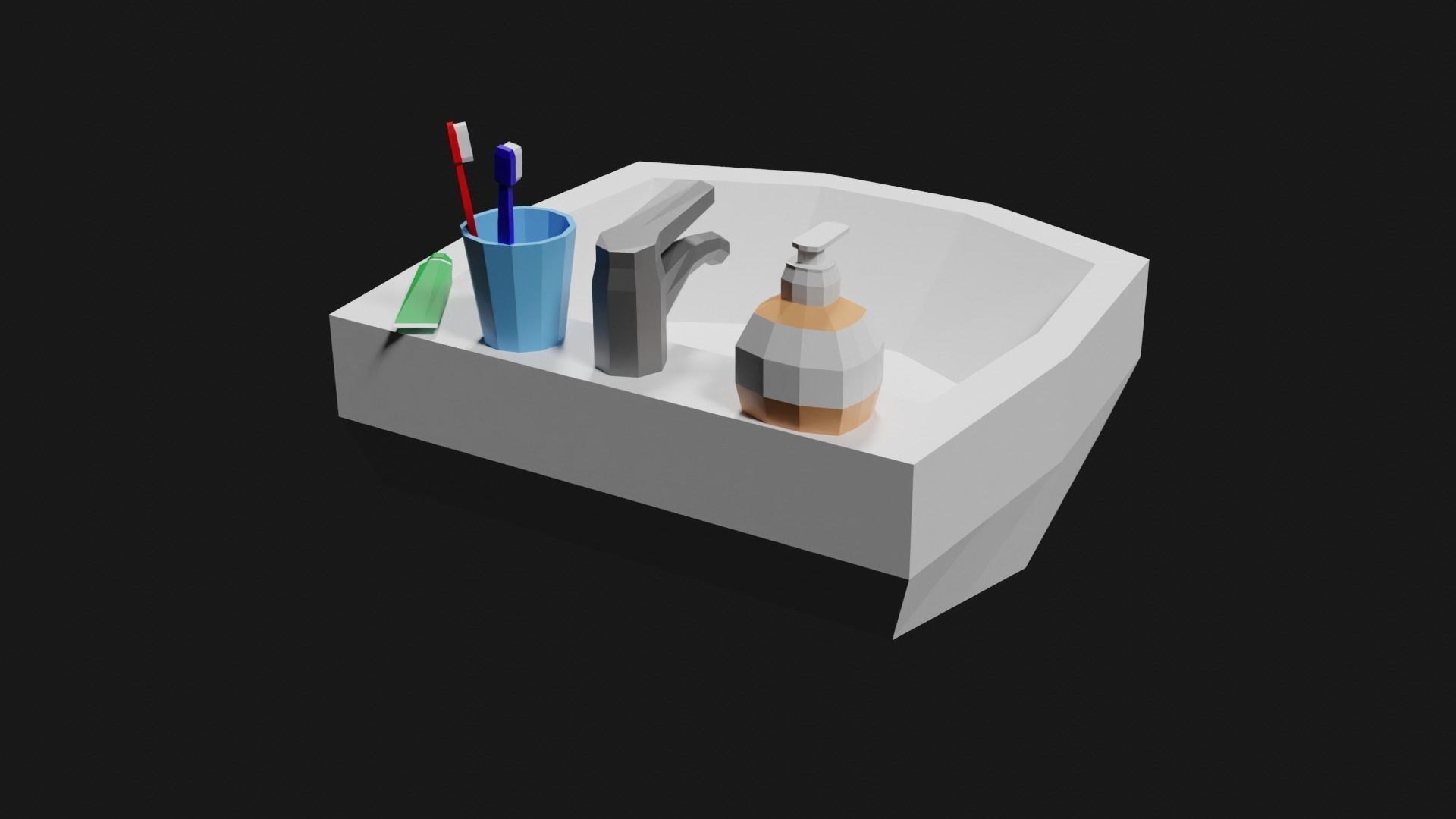 3D model Lowpoly Sink bathroom with toothbrush and toothpaste VR / AR ...