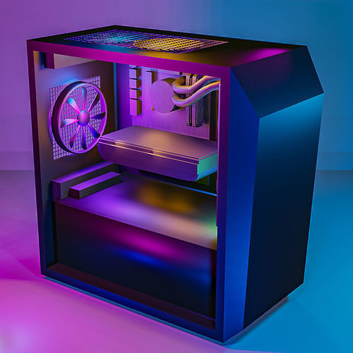 low poly computer pc case with led lights free 3D model | CGTrader