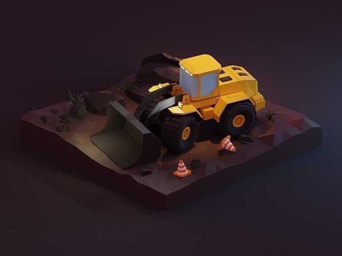 Low Poly 3D Stylized Character Construction loader Isometric 3D model ...