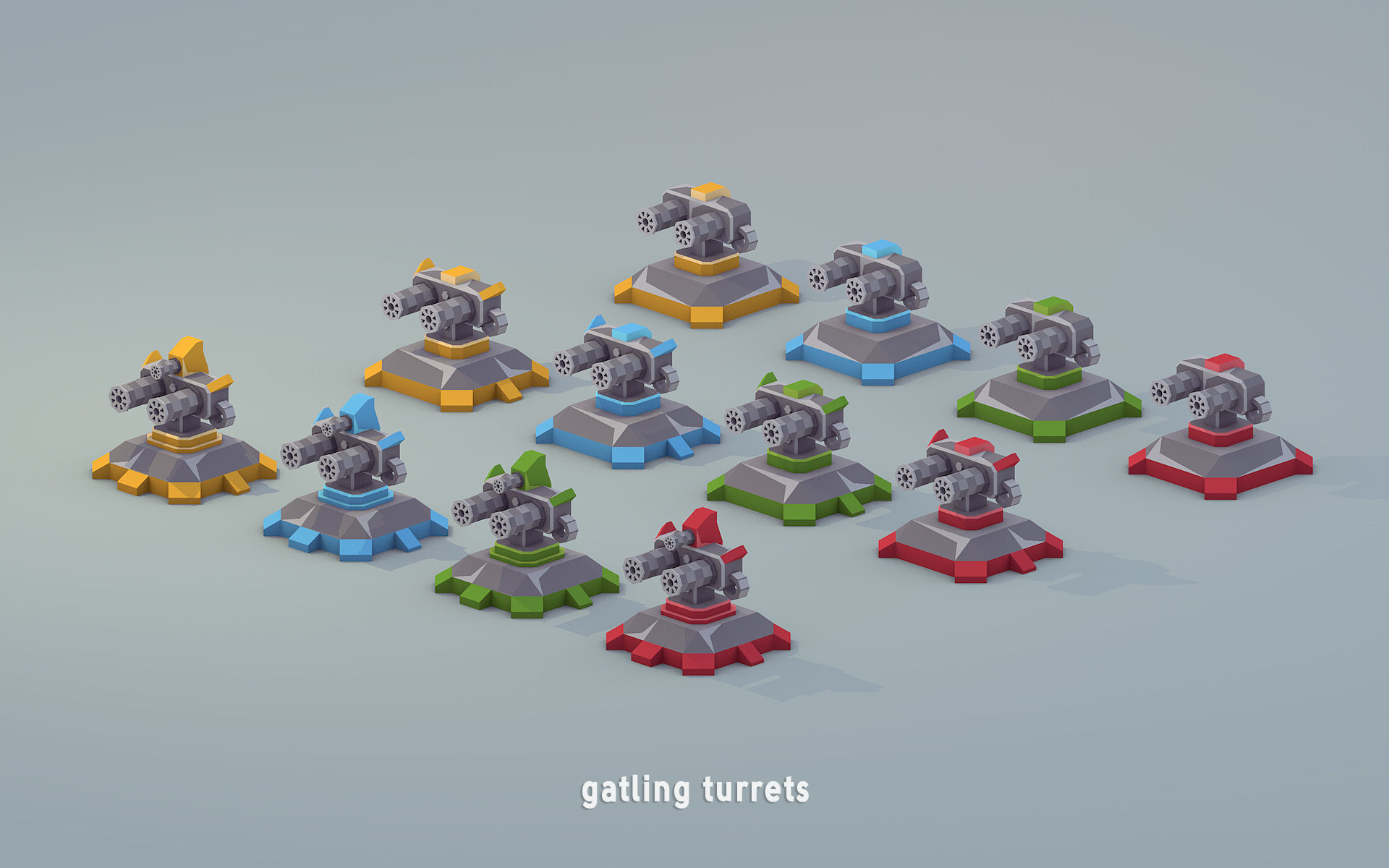 3D model Low Poly Military Turrets Pack VR / AR / low-poly | CGTrader