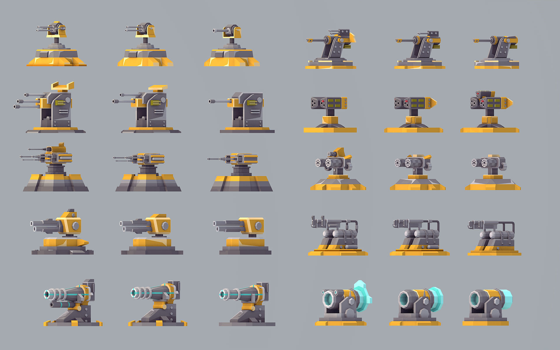 3D model Low Poly Military Turrets Pack VR / AR / low-poly | CGTrader