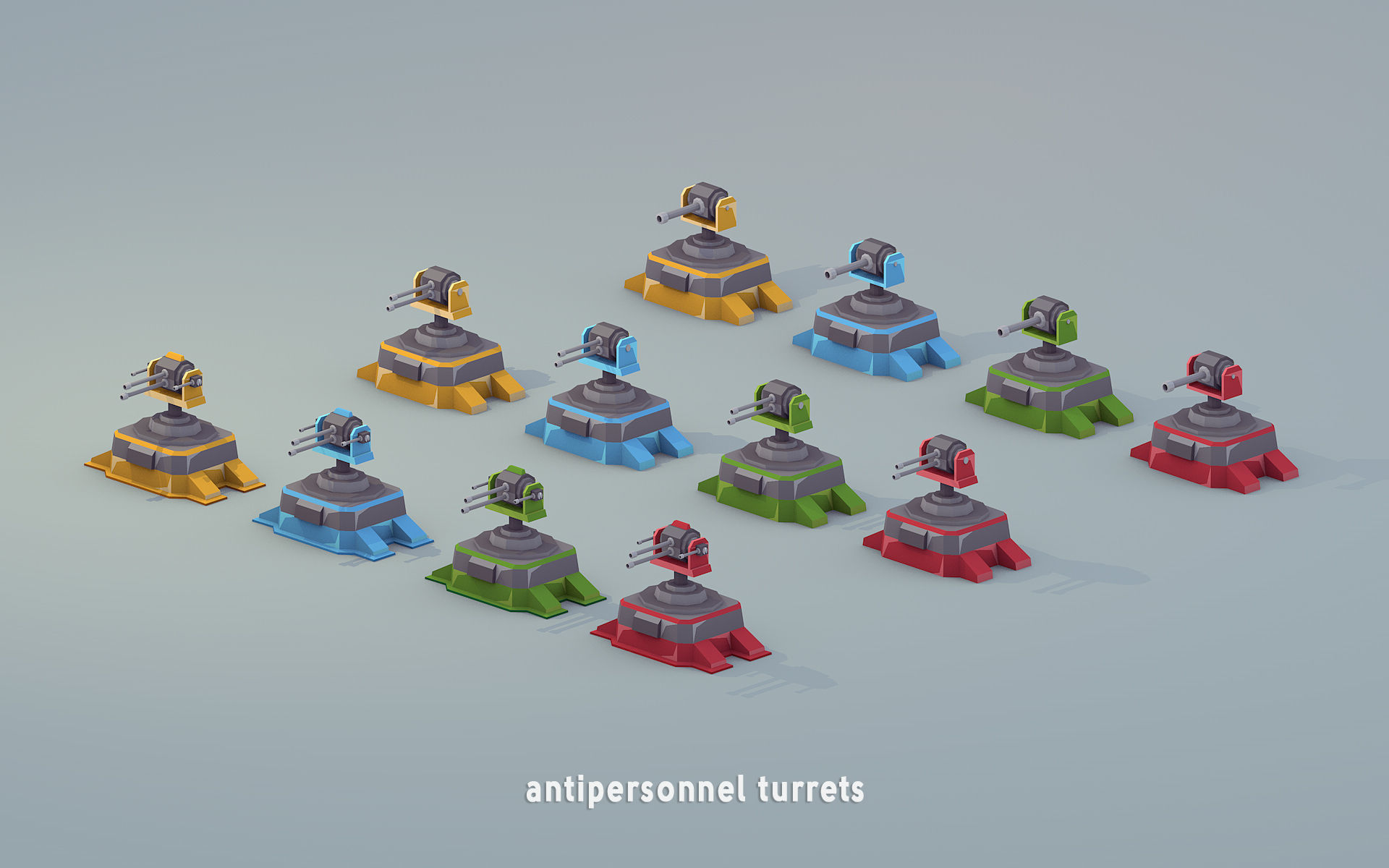 3D model Low Poly Military Turrets Pack VR / AR / low-poly | CGTrader