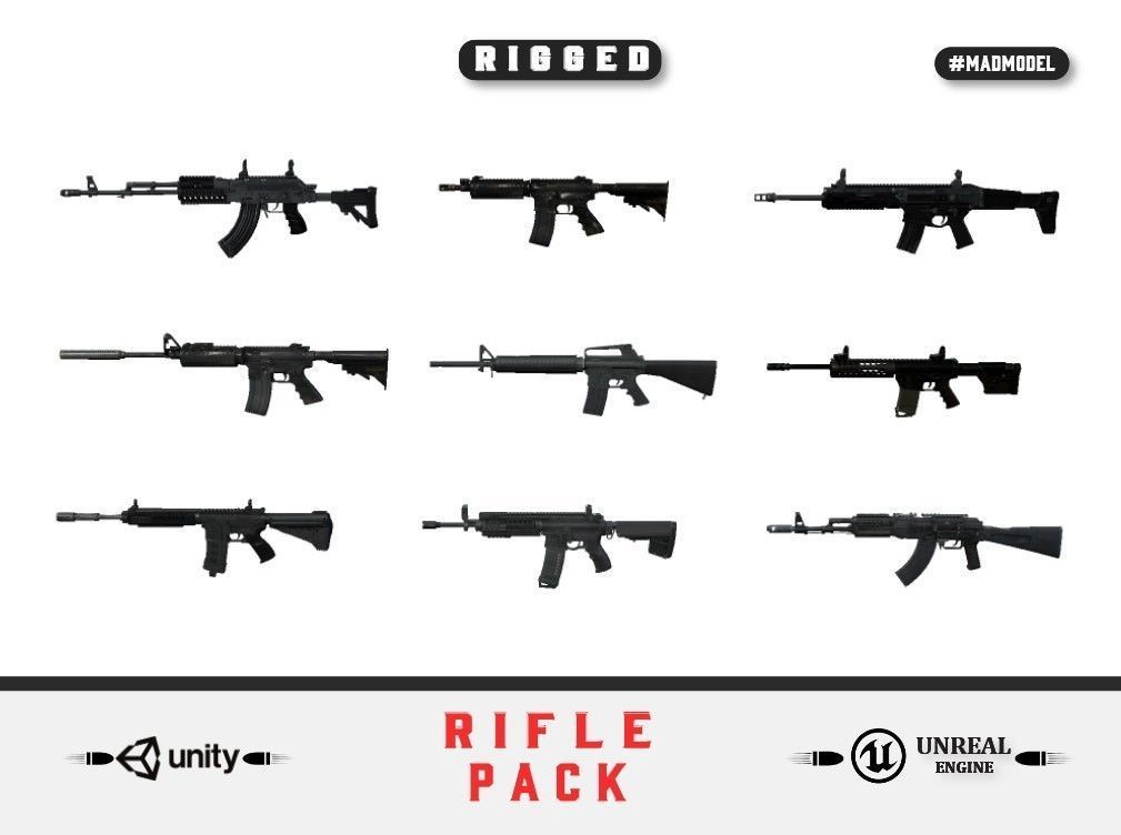 guns rigged rifle pack 3D model rigged | CGTrader