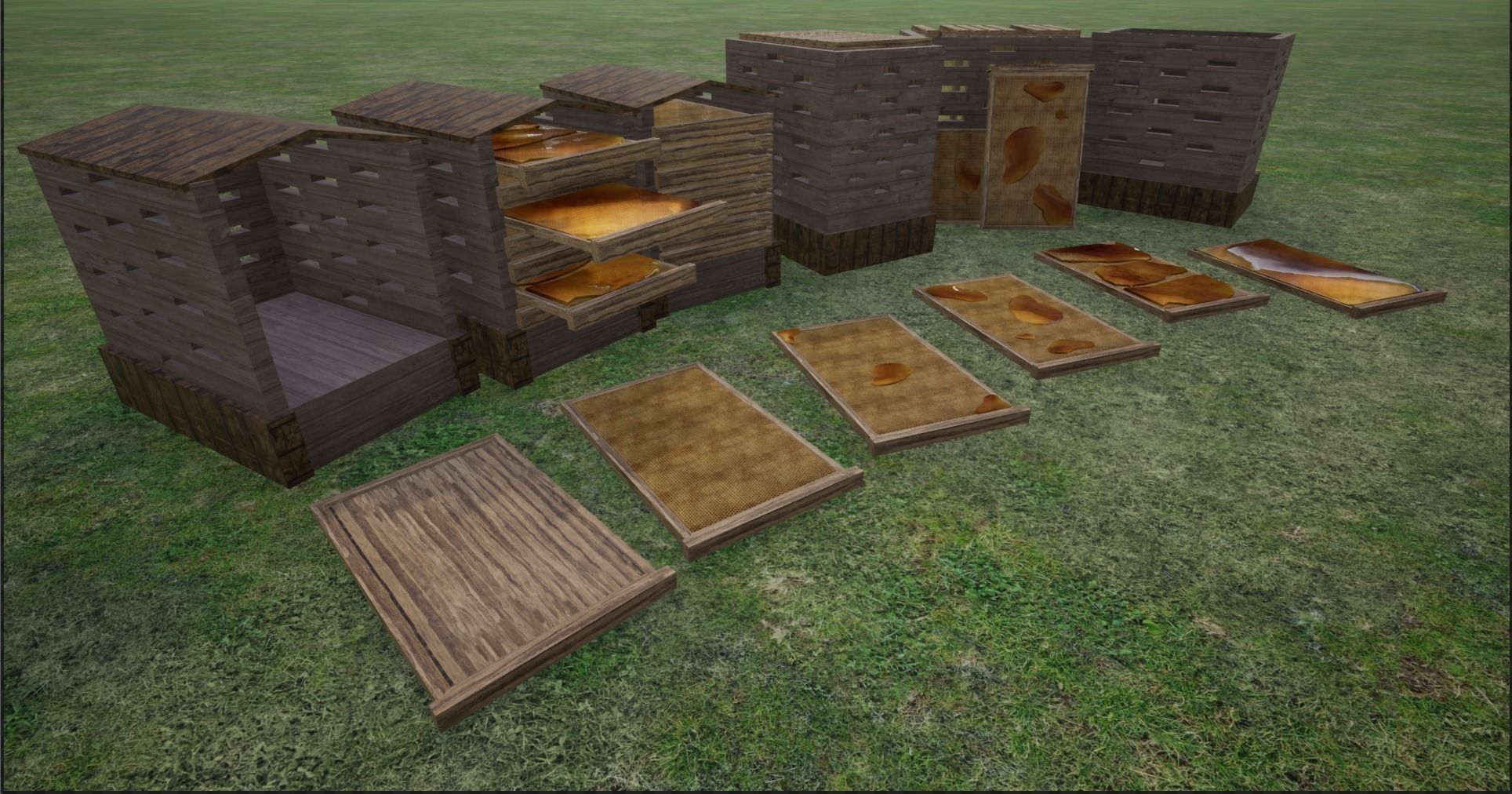 3D model Modular Lowpoly Beehives-Honey Box-Bee Farm VR / AR / low-poly ...