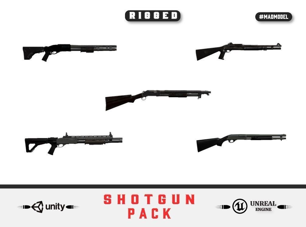 guns rigged shotgun pack 3D model rigged | CGTrader