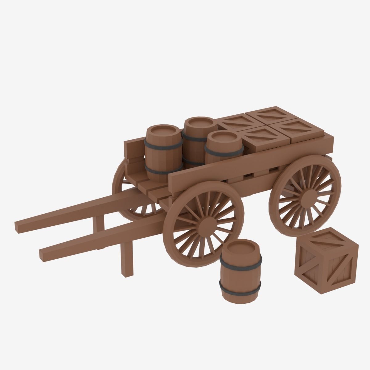 3D model Lowpoly Wooden Cart with Barrel and Crate VR / AR / low-poly ...