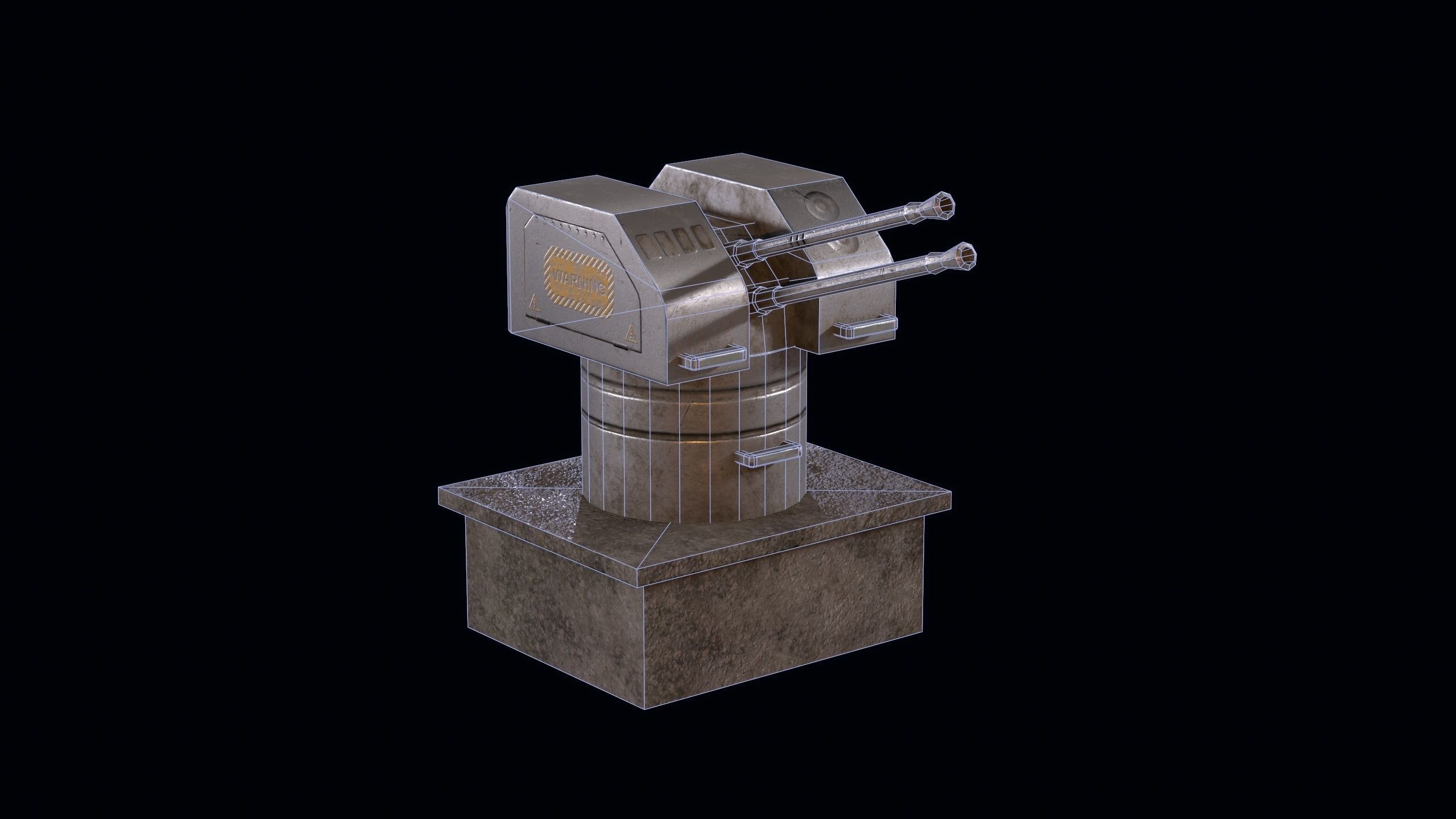Realistic Turret with two guns on concrete podium gameready free VR ...