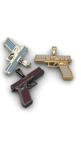 Pistol Pendant Silver Gold Platinum Luxury Jewelry 3DM STL 3D model 3D ...