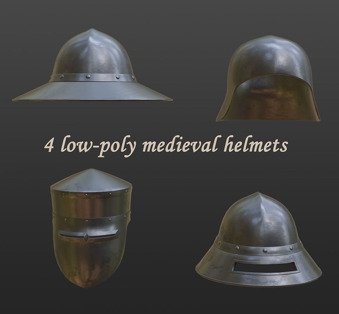4 medieval low-poly helmet free VR / AR / low-poly 3D model | CGTrader