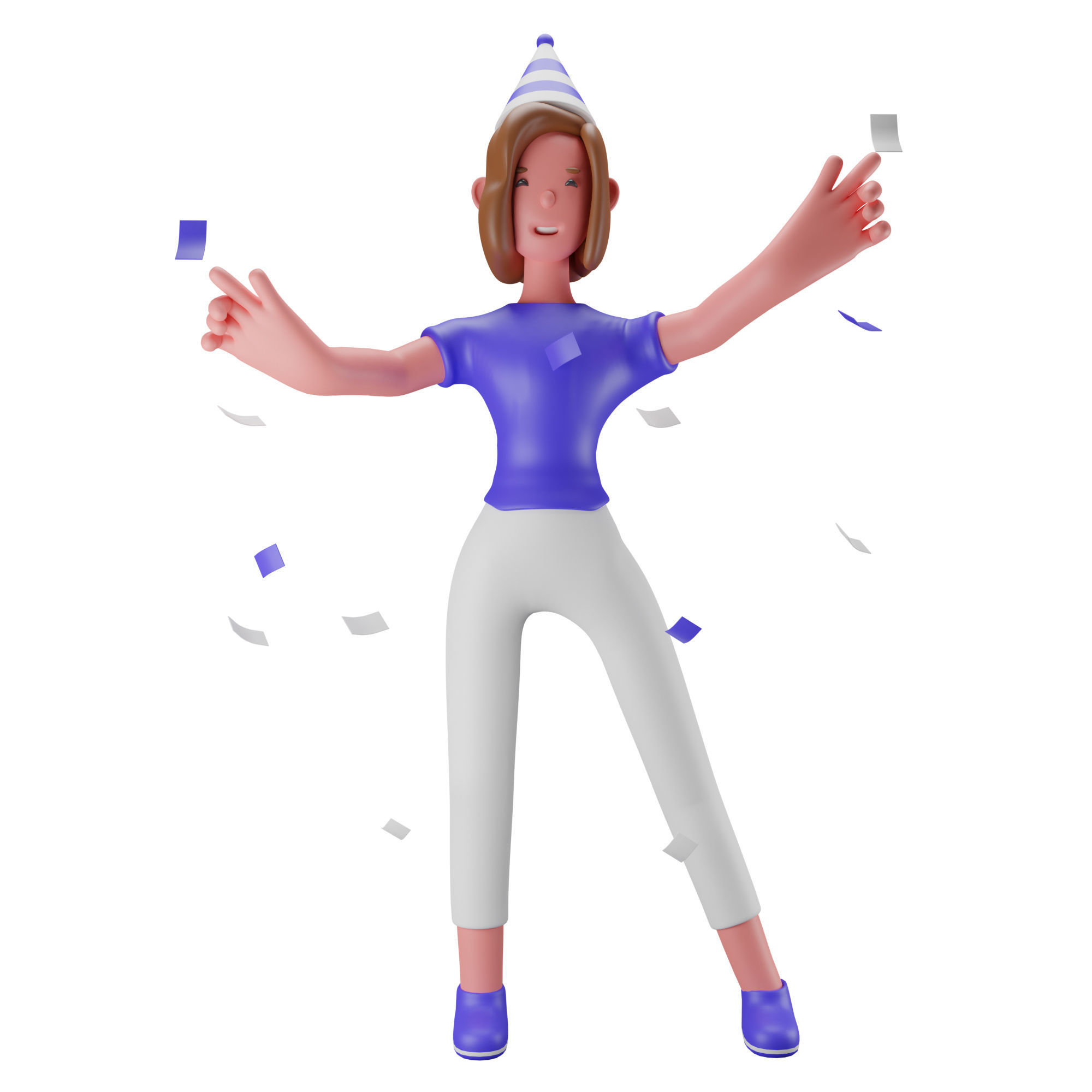 3D model 3d Female or Girl Character Celebrating with Party Hat ...