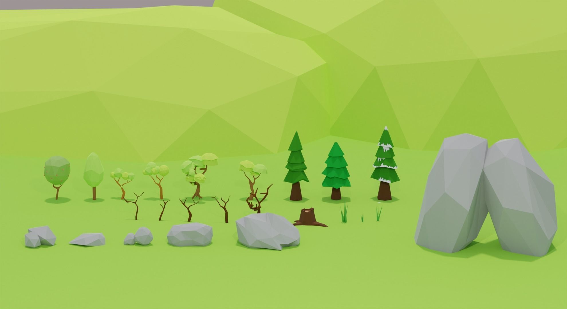 3D Low-Poly Trees Stones free VR / AR / low-poly 3D model | CGTrader