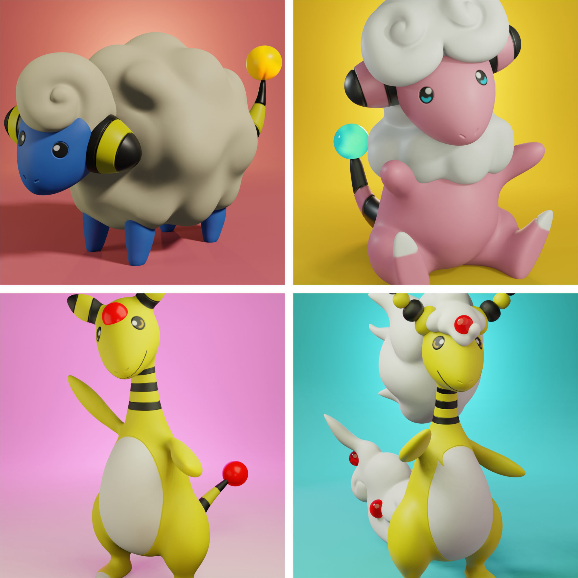 Pokemon mareep evolution pack 3D model 3D printable | CGTrader