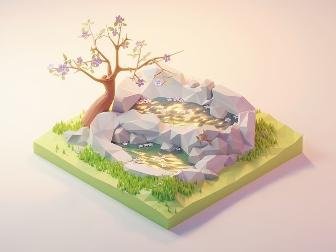 3D model spring season - Low-poly 3D model Render in Blender game ready ...