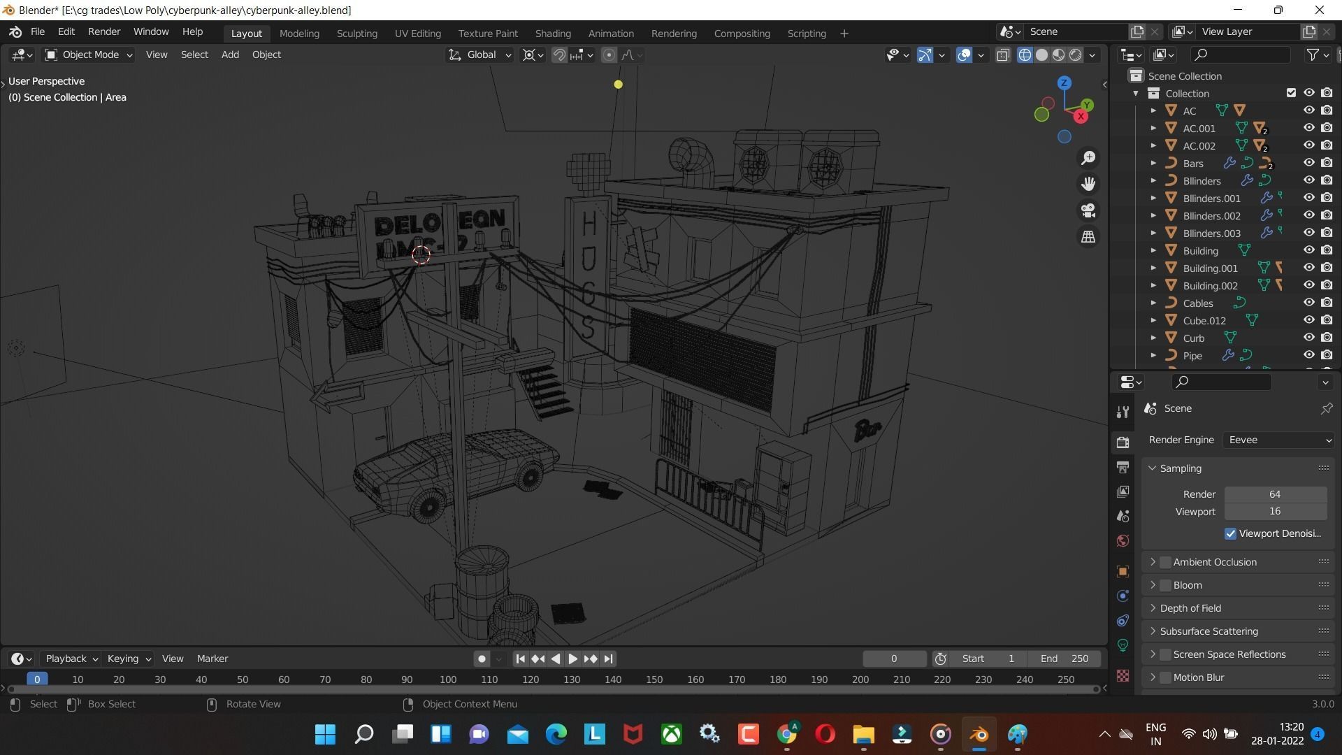 3D model Cyberpunk Alley Low-poly 3D model Render in blender VR / AR ...