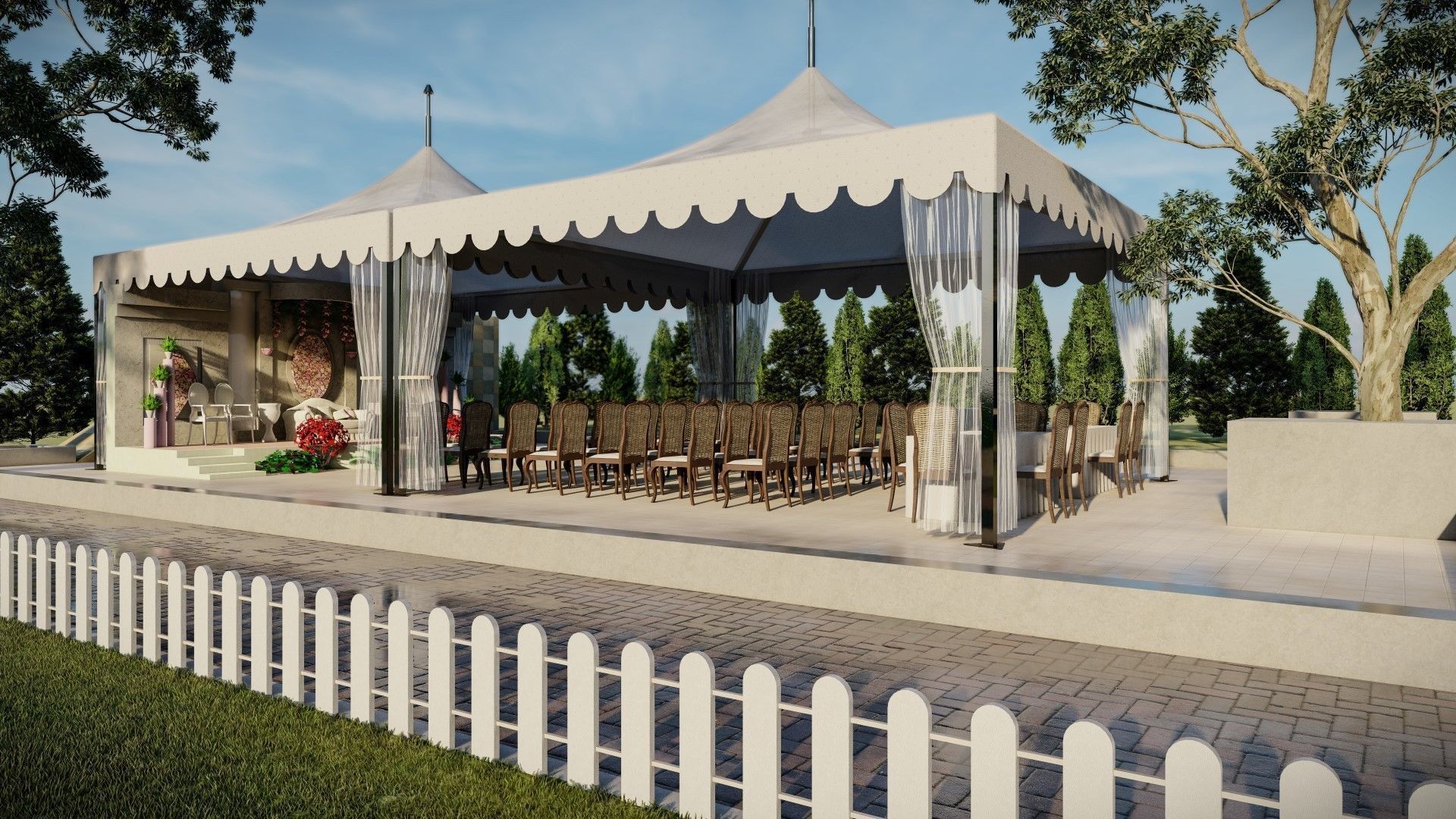PVC coated party Tent with outdoor and landscape design 3D model | CGTrader