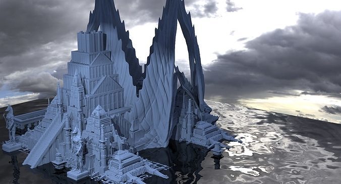 Elven Angel Crown Tower base With City 2 3D model | CGTrader