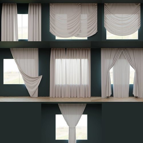 3D model Realistic 7 Curtain Styles in high and low poly VR / AR / low ...