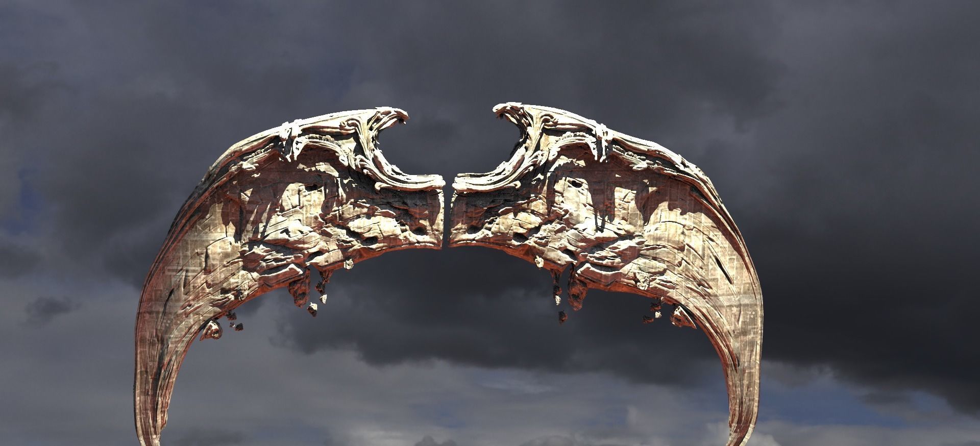 Angel Wings of Stone Curved 2 3D model | CGTrader
