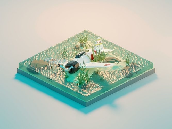 3D model Airplane 3D model crash models plane low poly game ready VR ...