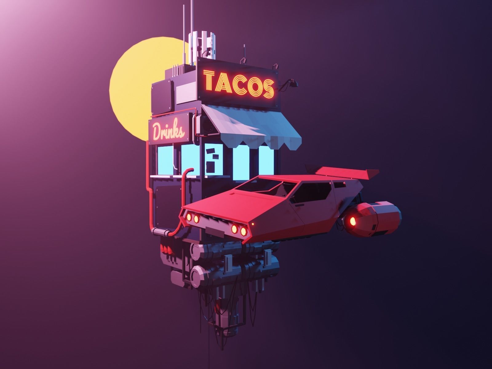 3D model Cyberpunk Hover Car Game-Ready Low-poly 3D model VR / AR / low ...