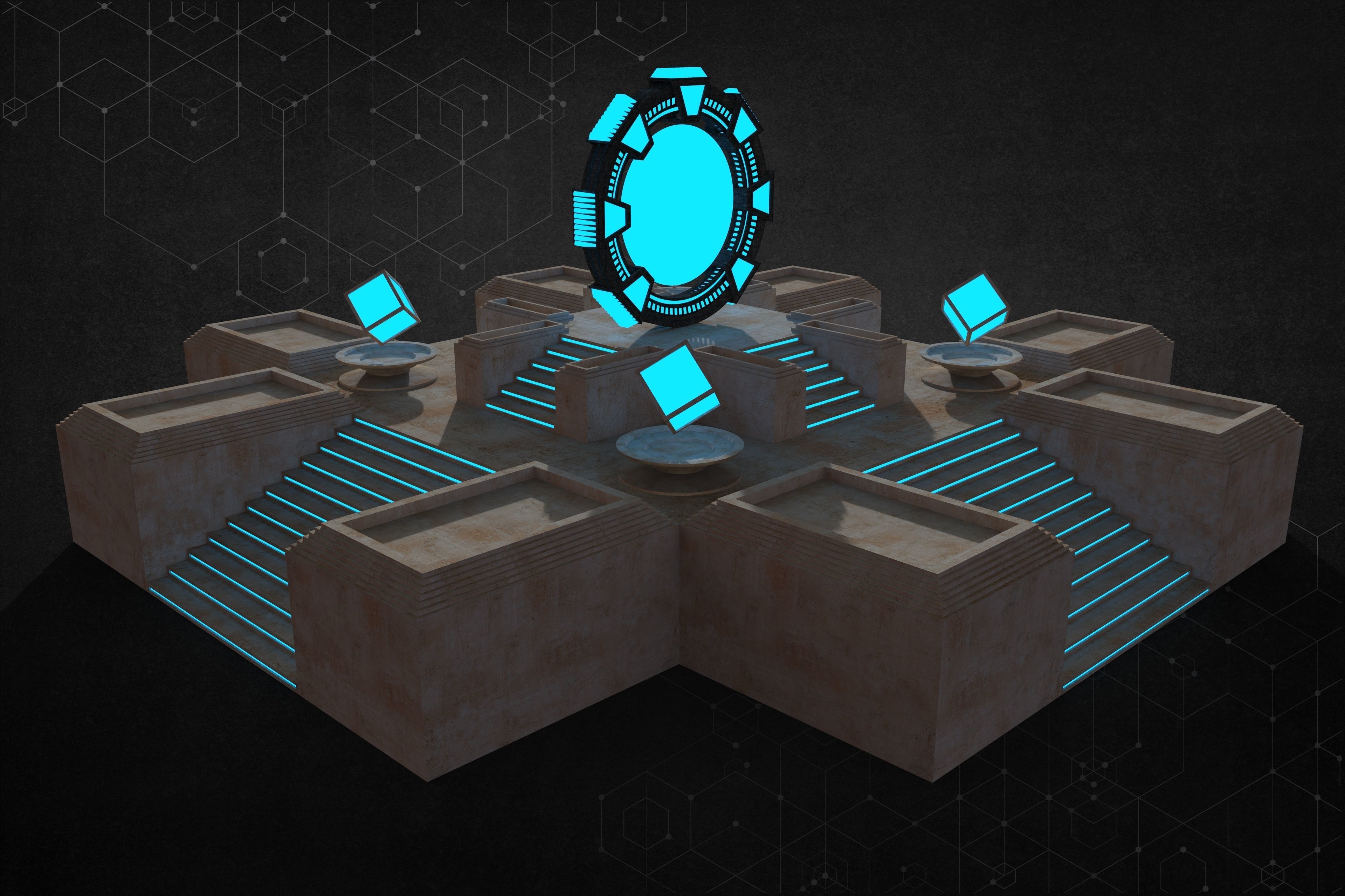 Stargate futuristic building with stairs and light 3D model | CGTrader