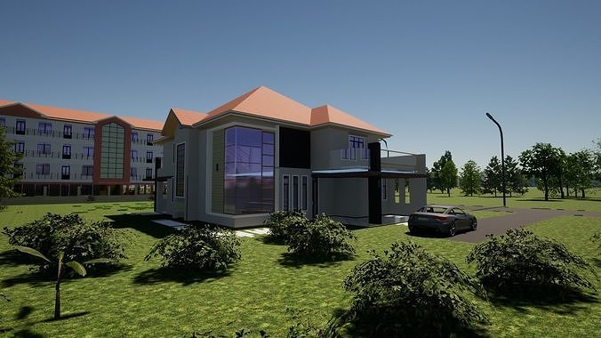 four bedroom house and surrounding 3D model animated | CGTrader