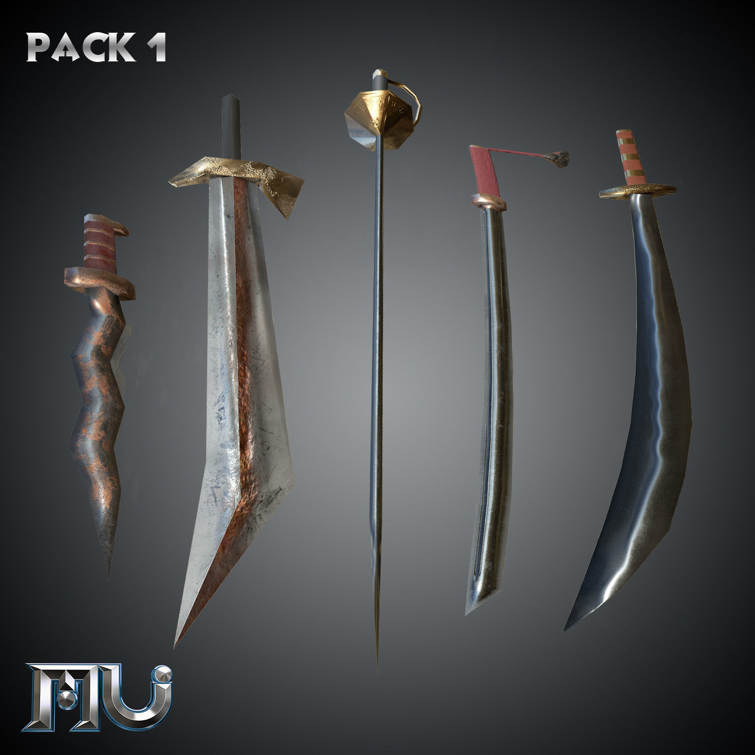 3D model MU Online Lowpoly Swords pack 1 VR / AR / low-poly | CGTrader