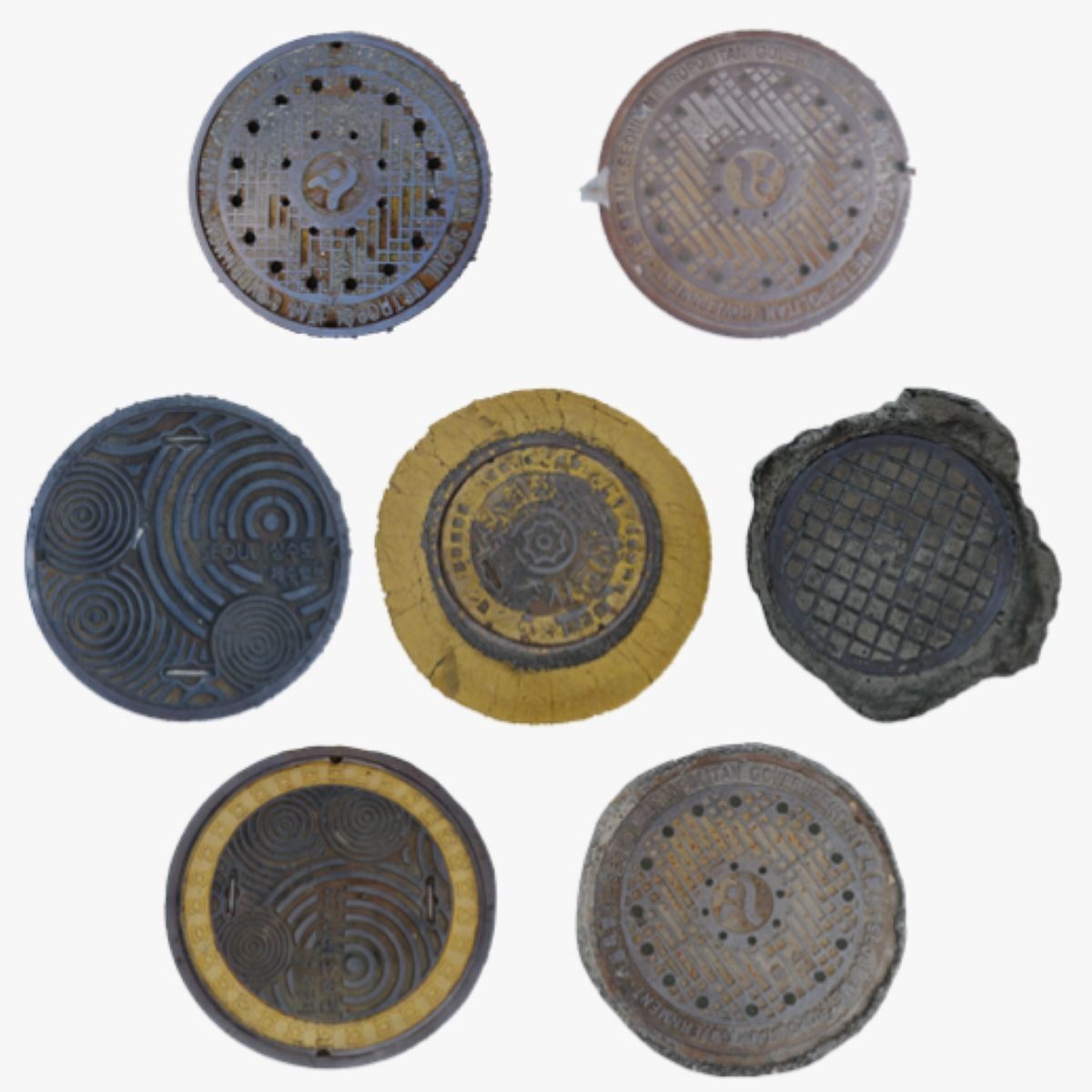 Korean style 7 manhole set 3D model | CGTrader