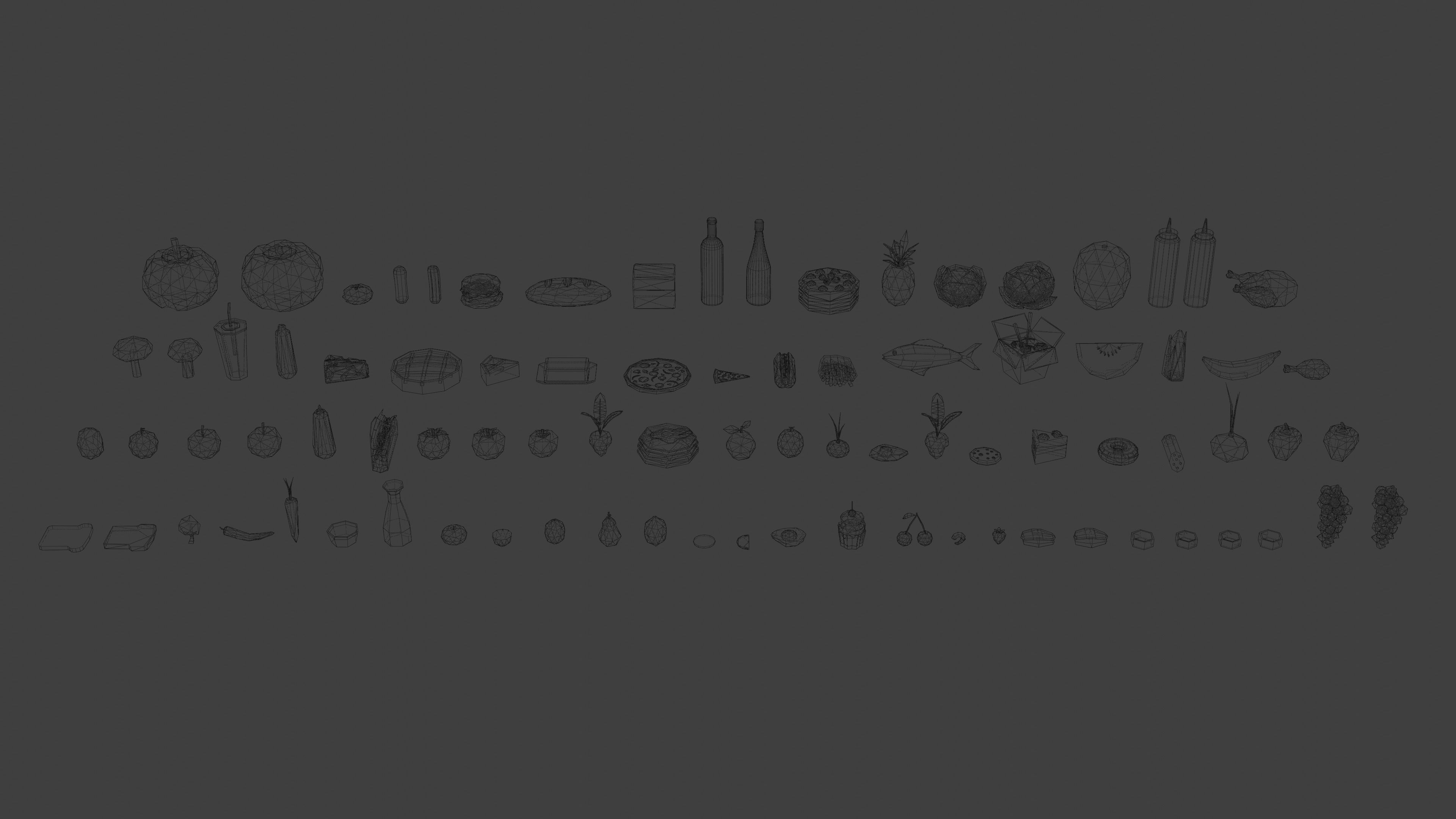 3D model Low Poly Food Collection with Fruits Vegetables Meat and ...