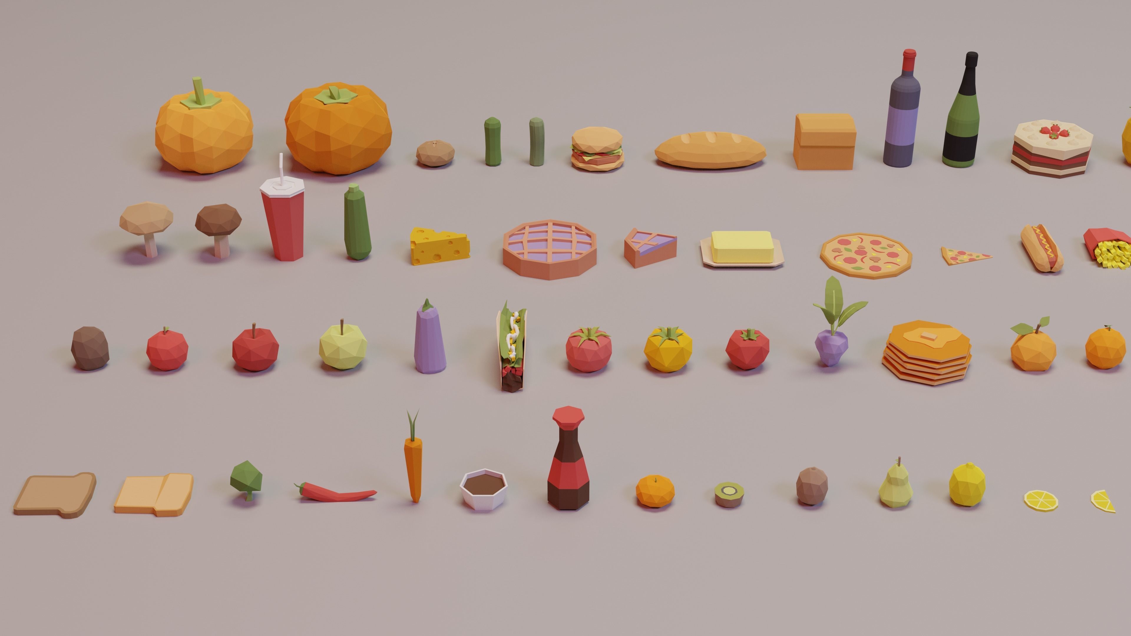 3D model Low Poly Food Collection with Fruits Vegetables Meat and ...