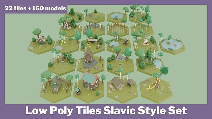 3D model Low Poly Tiles Slavic Style Set VR / AR / low-poly | CGTrader