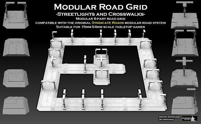 Modular Road Grid Streetlights And Crosswalks 3D model 3D printable ...