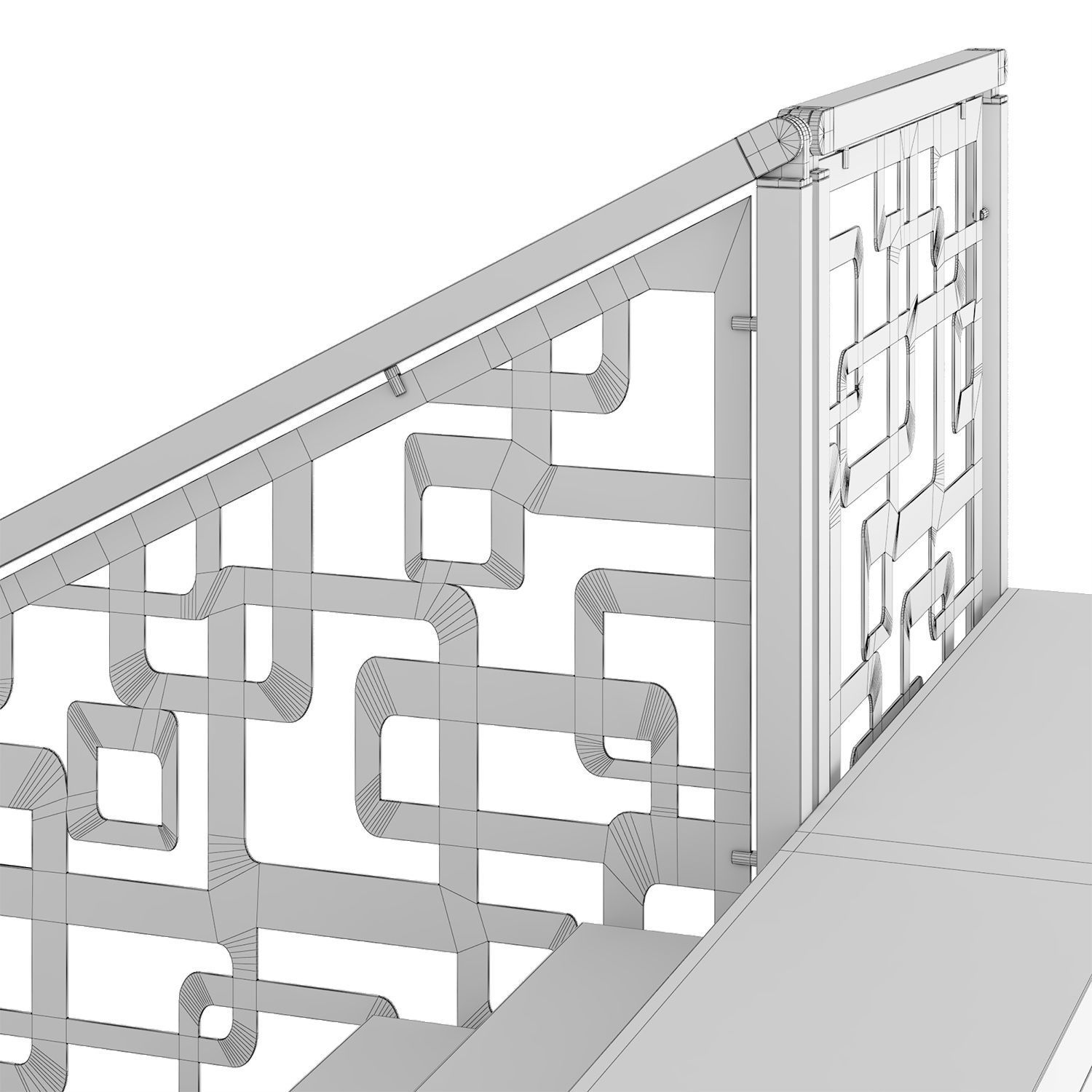 Staircase with laser cut metal balustrade panels 3D model | CGTrader