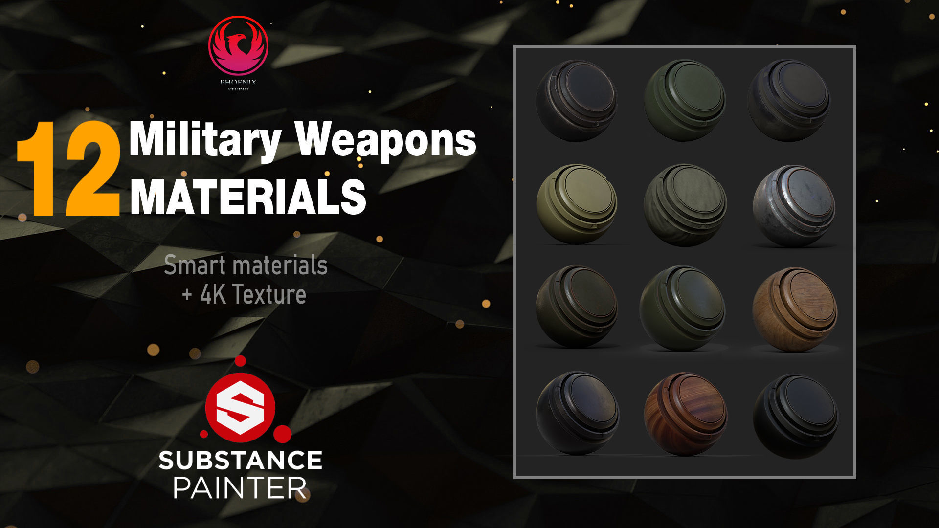 3D model 12 Military Weapons Materials VR / AR / low-poly | CGTrader
