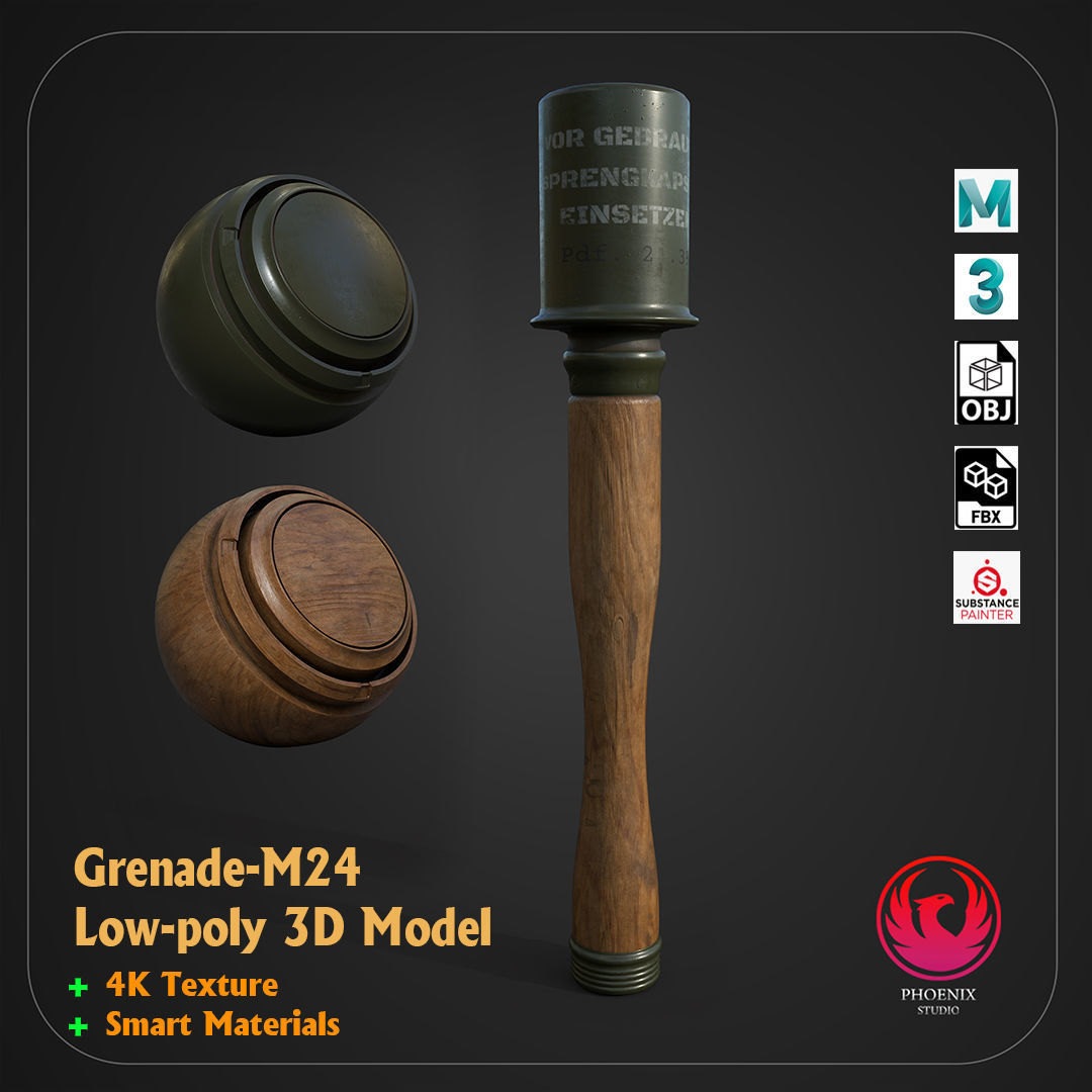 3D model 12 Military Weapons Materials VR / AR / low-poly | CGTrader