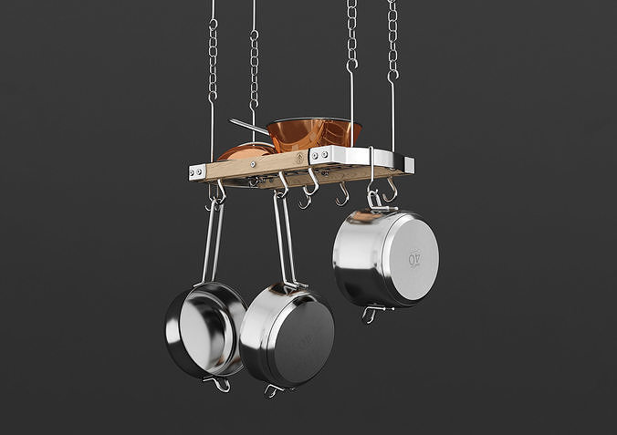Ceiling Pot Rack - Hanging Shelf Kitchen with Pans 3D model | CGTrader