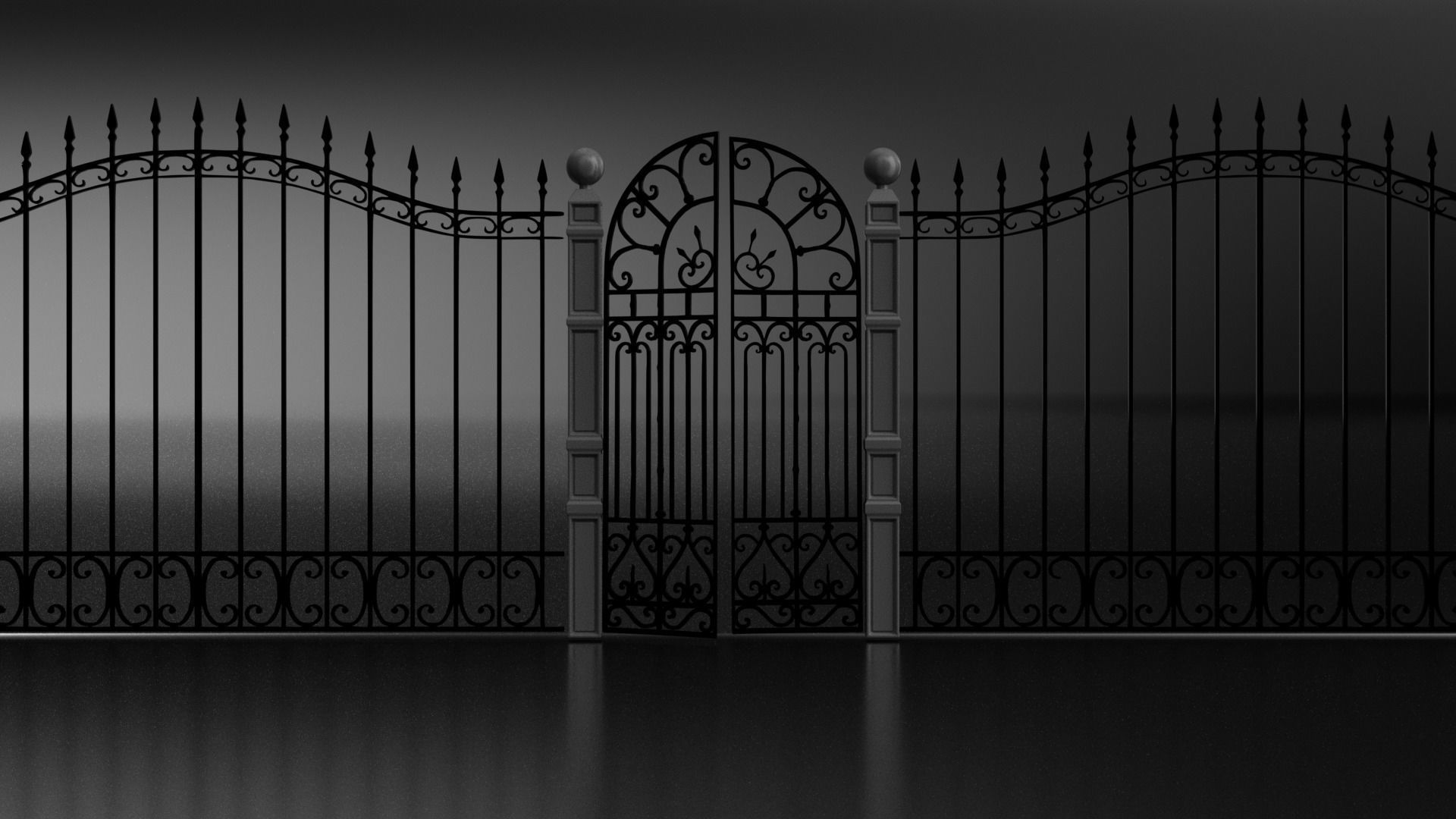 forged steel gate with modular fence 3D model | CGTrader
