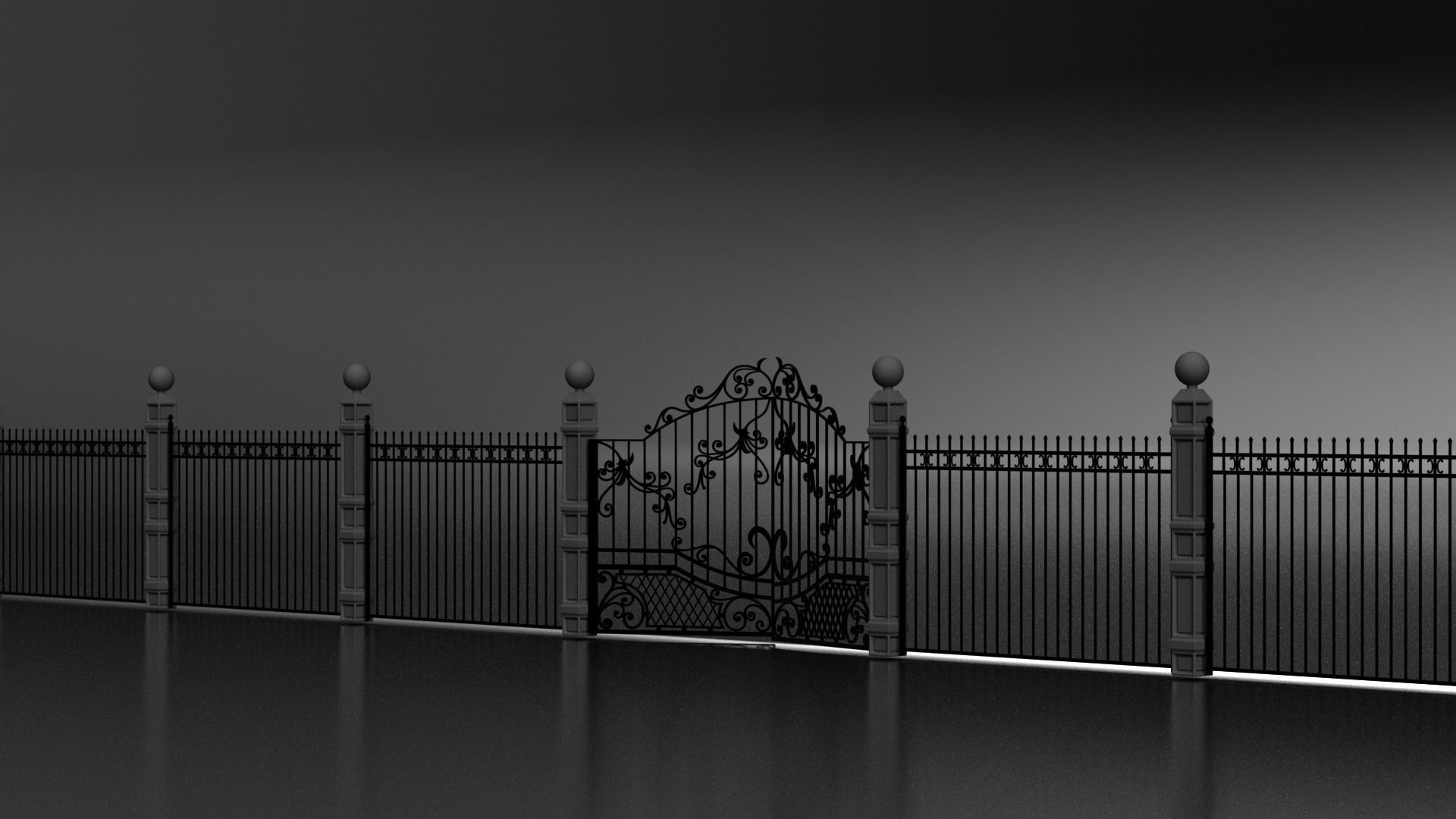 forged steel gates with modular fence and column 3D model | CGTrader